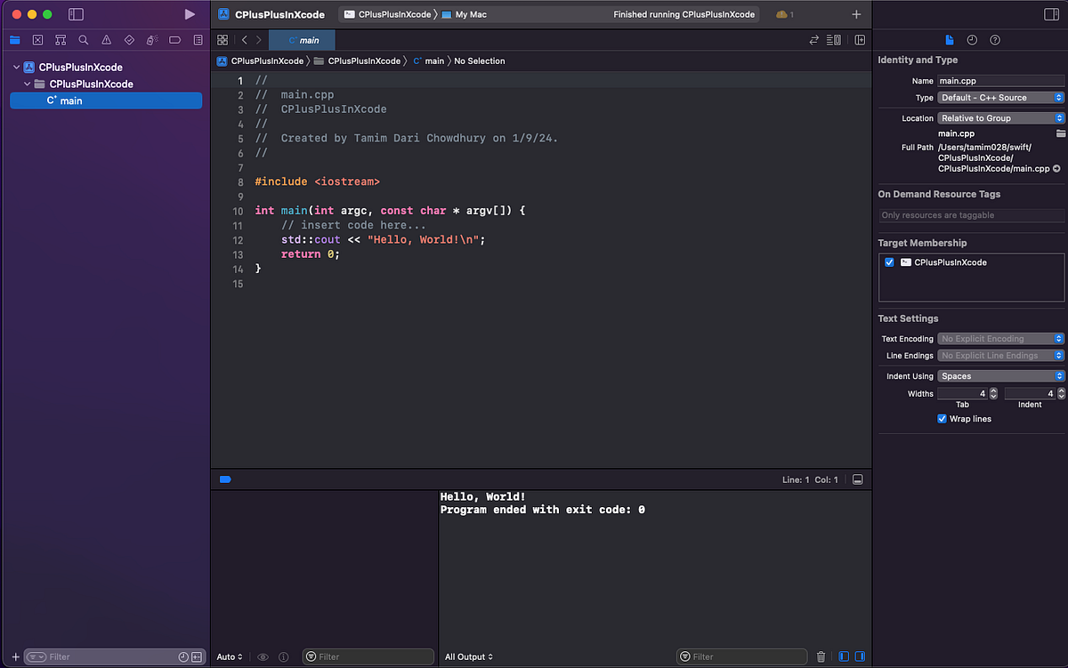 How to run C++ code in Xcode and output in a separate file. | by Md Tamim Dari Chowdhury | Medium