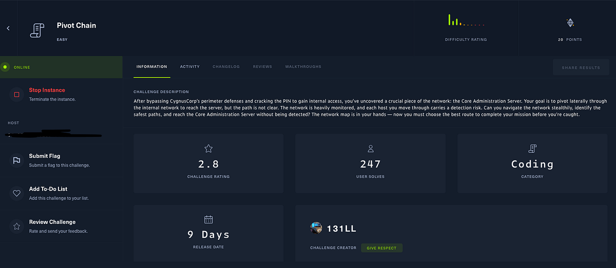 HTB Challenge — Pivot Chain. Hello, and thank you if you’re one of ...