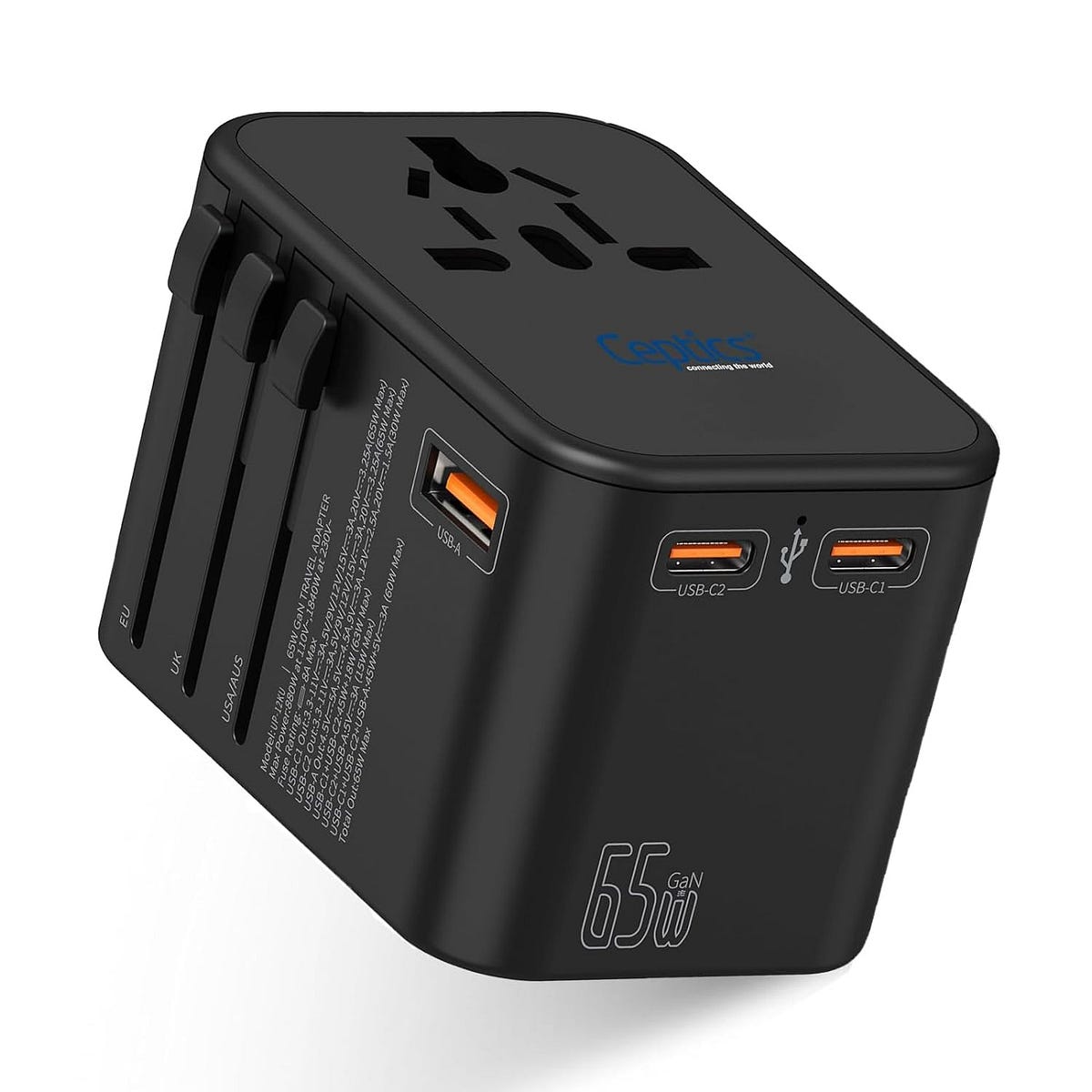 Ceptics Universal Travel Adapter with Type C — 4 in 1 65W International ...