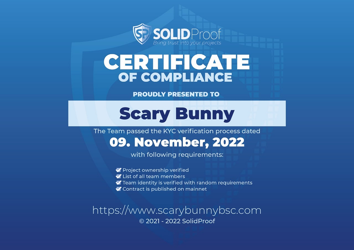 KYC Certificate with SOLID Proof - Scary Bunny BSC - Medium