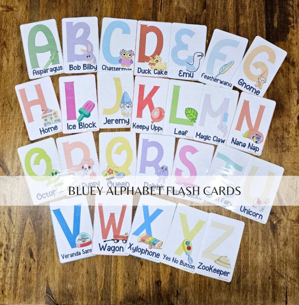 Bluey Alphabet Flashcards, Learning Flashcards, Preschool Learning ...