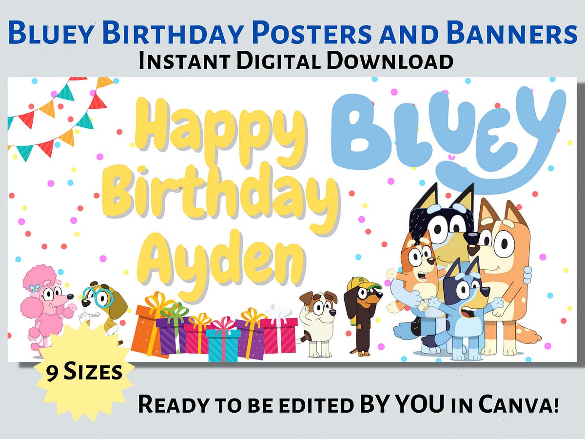 Customized Bluey Birthday Posters and Banners | Personalized Decoration ...