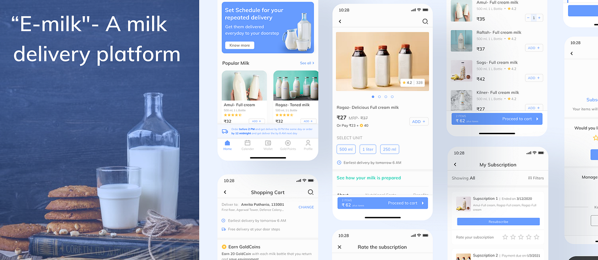 “E-milk”- a milk delivery app (UI/UX case study) | by Amrita Pathania ...