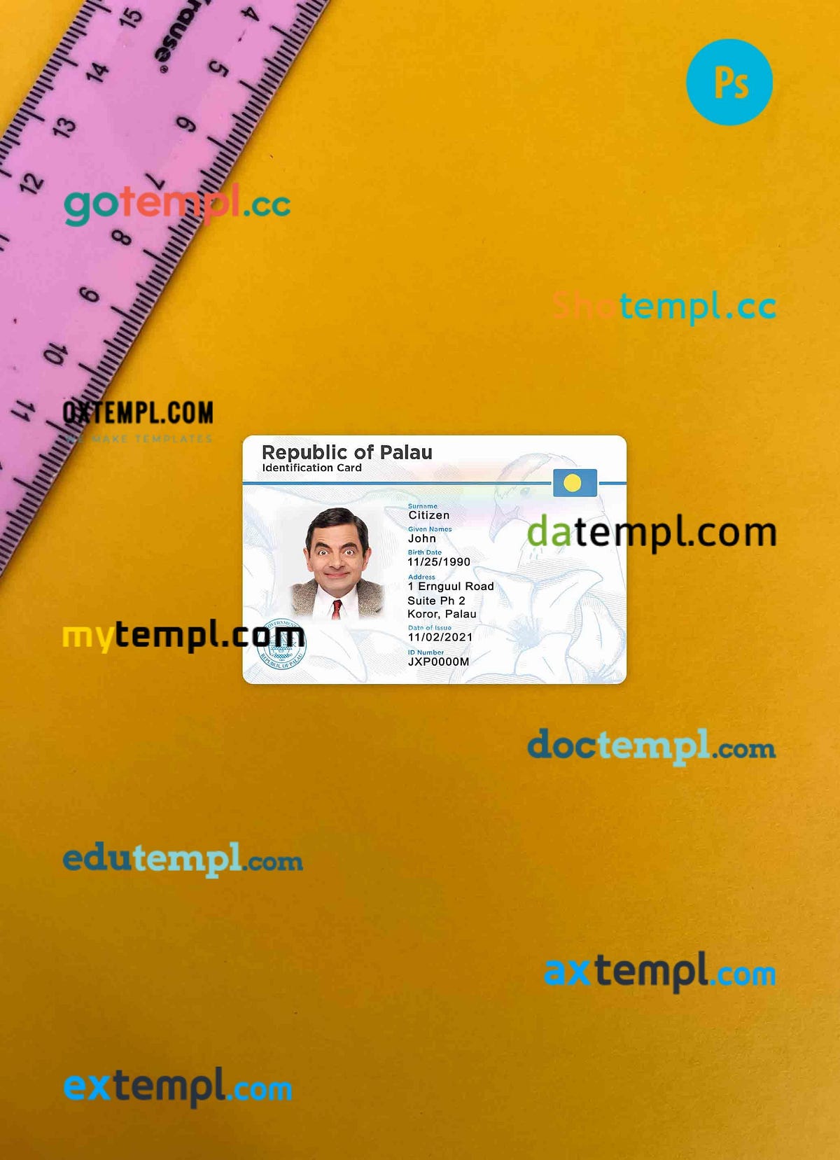 Palau ID card editable PSD files, scan and photo taken image, 2 in 1 ...