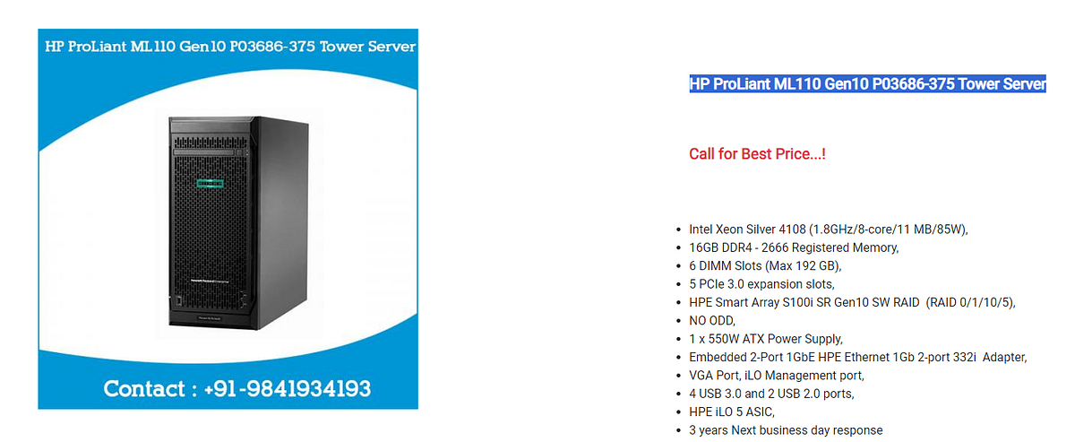HP ProLiant ML110 Gen10 P03686–375 Tower Server | by Ravikanth | Jul ...