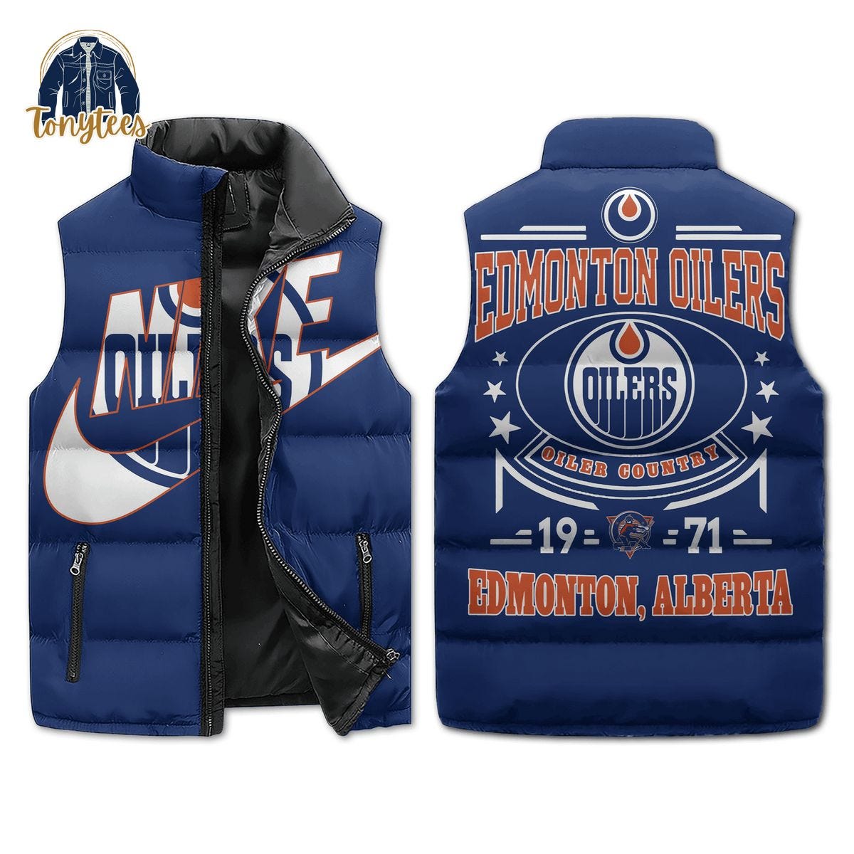 Edmonton Oilers Nike Puffer Sleeveless Jacket - Tonytees - Medium