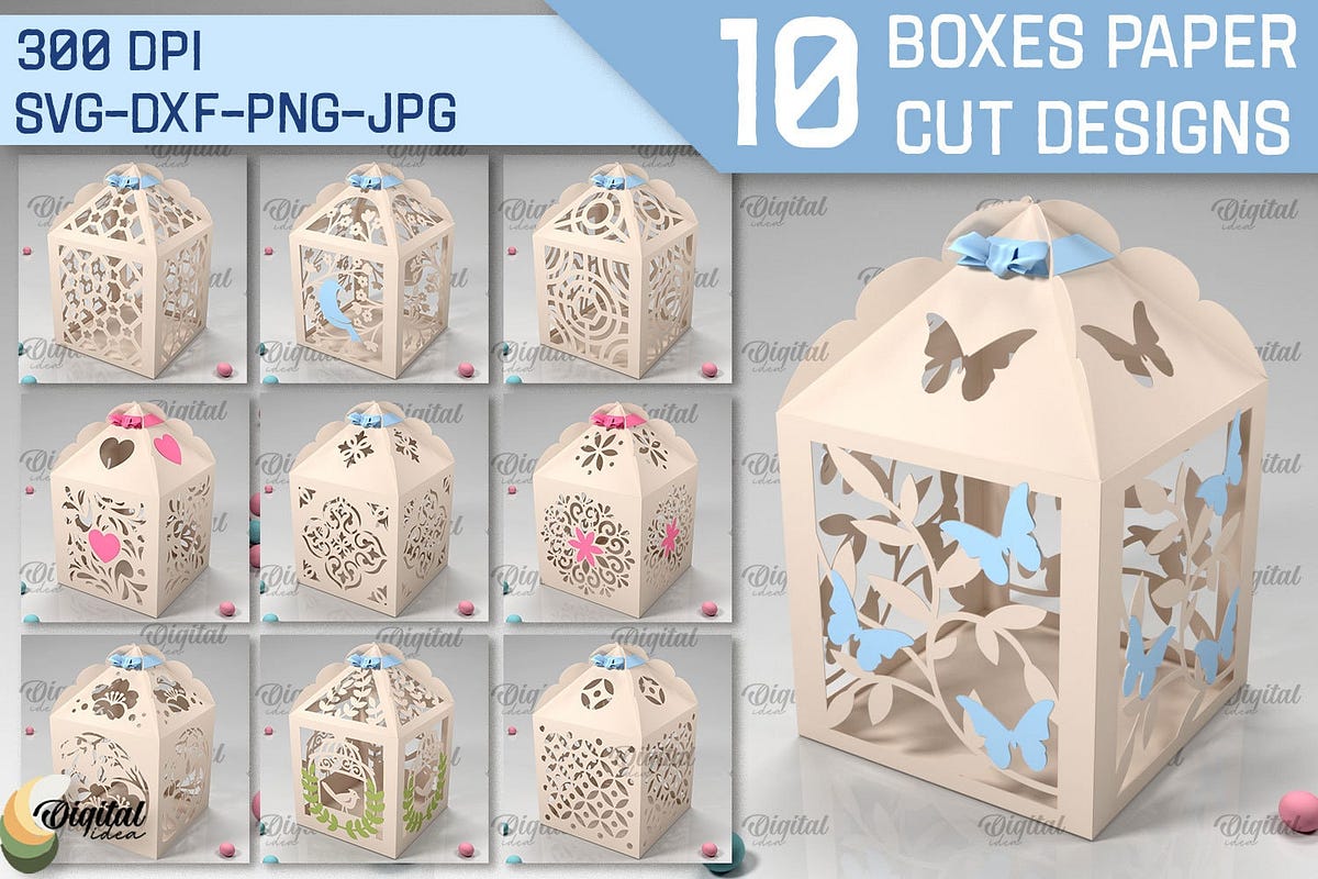 Decorative boxes papercut bundle, box template, 3D paper cut SVG, candy ...