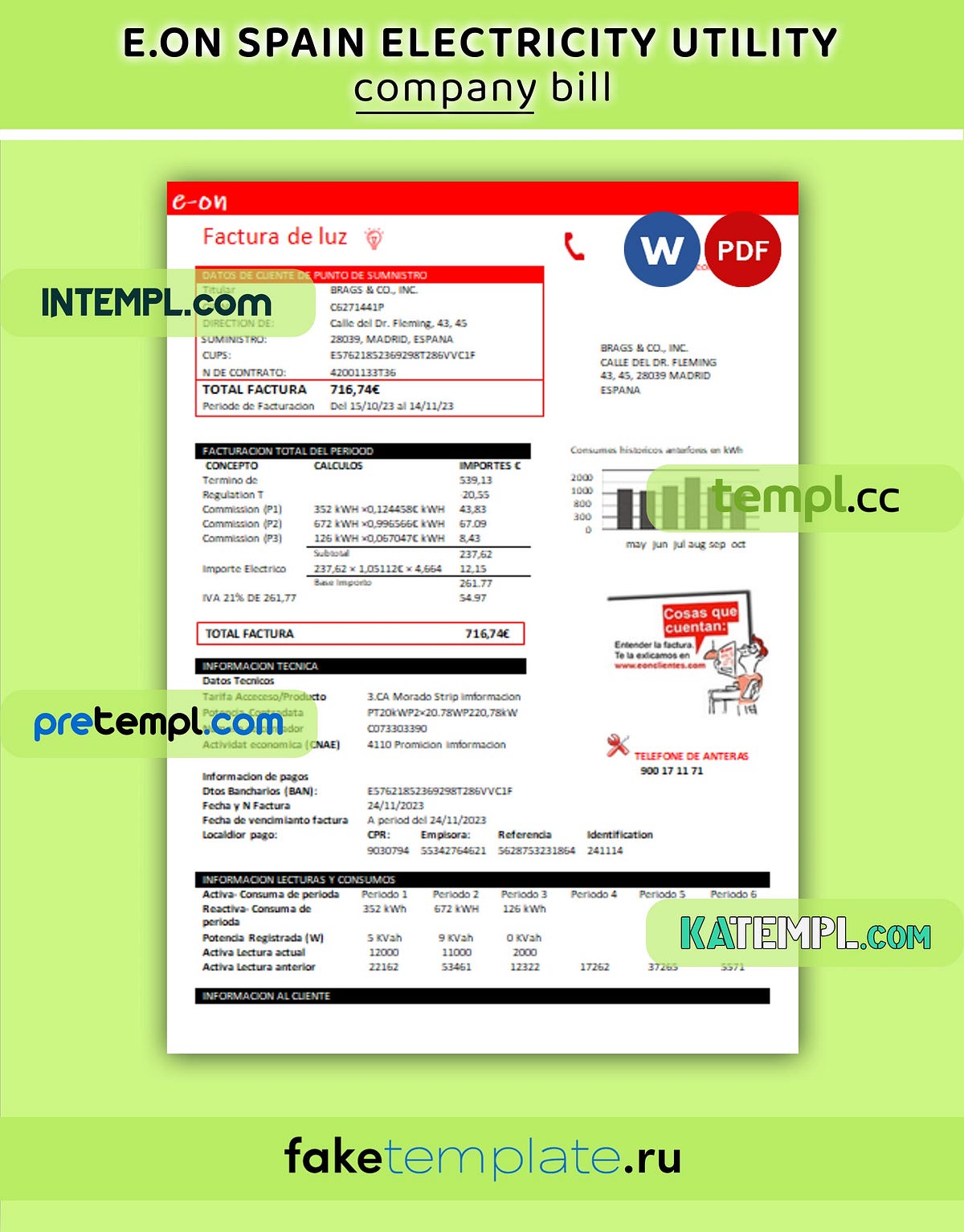 E.ON Spain business utility bill, Word and PDF template | by ...