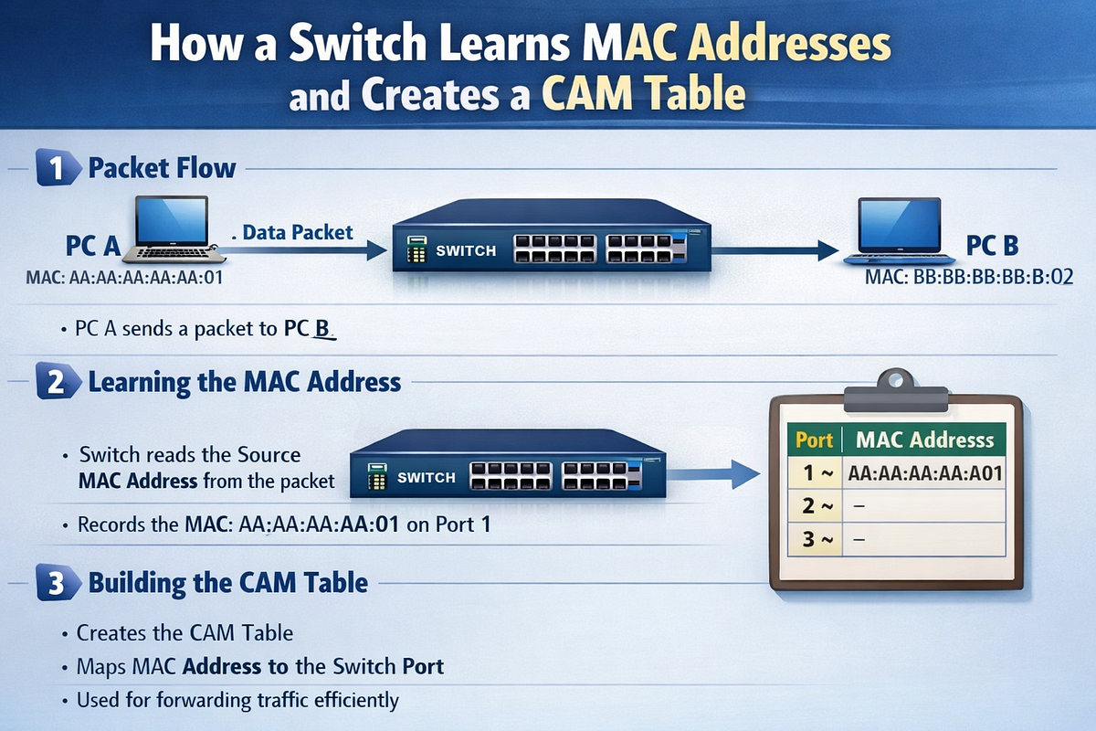 How a Switch Learns MAC Addresses and Creates a CAM Table: A Deep Dive ...