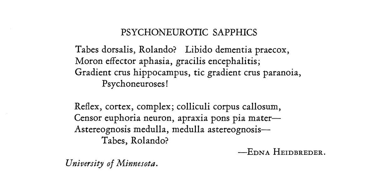 Edna Heidbreder, ‘Psychoneurotic Sapphics’ (1926) | by Adam Roberts ...