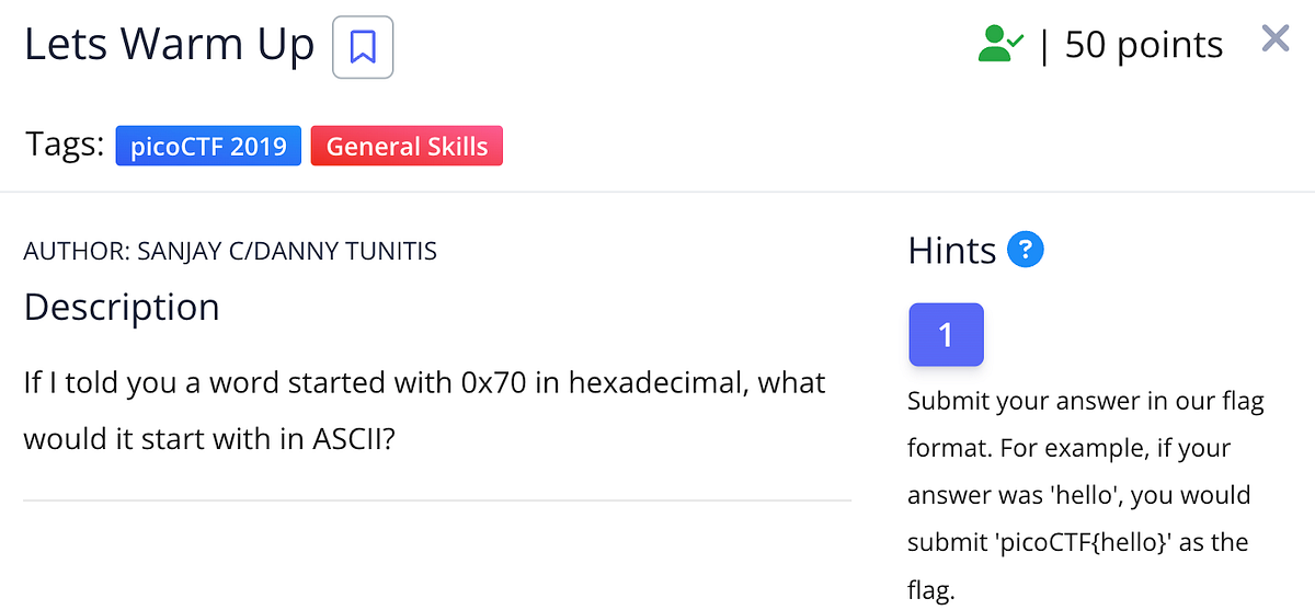 picoCTF — Lets Warm Up - 章魚 - Medium