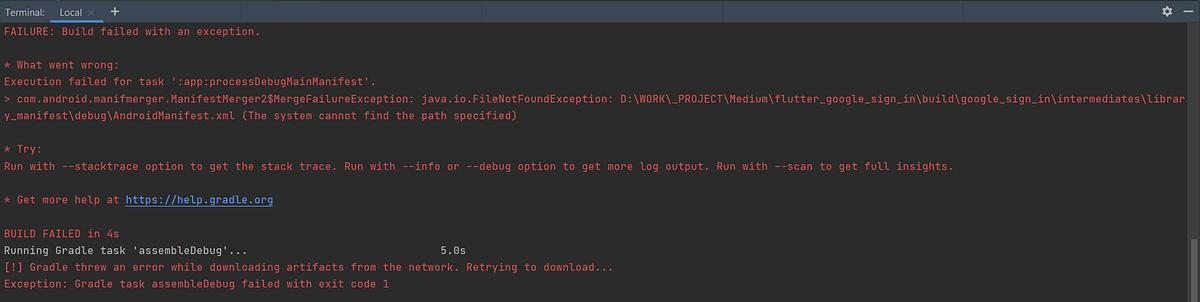 Flutter — Error: FileNotFoundException: AndroidManifest.xml - Lomana Loma - Medium