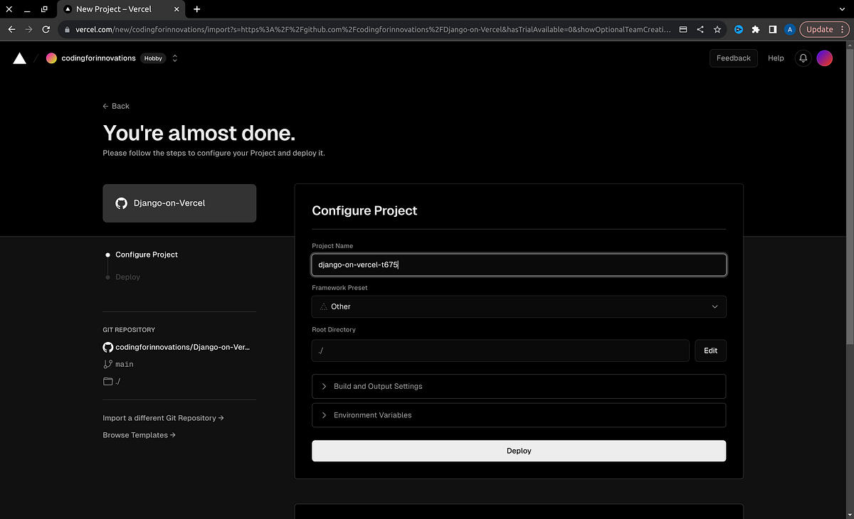 Deploying a Django App to Production with Vercel in Less Than 8 Minutes ...