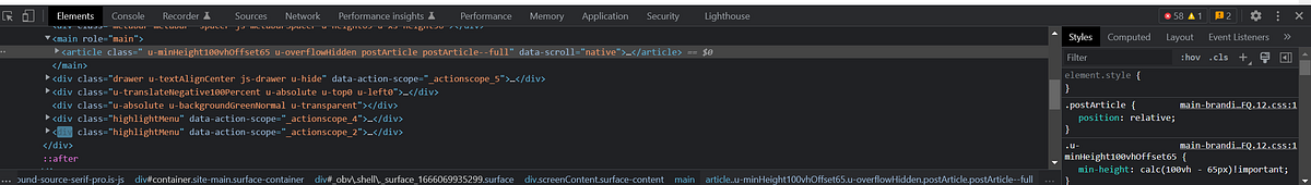 Examining HTML and CSS in Chrome. If you are debugging your front-end ...
