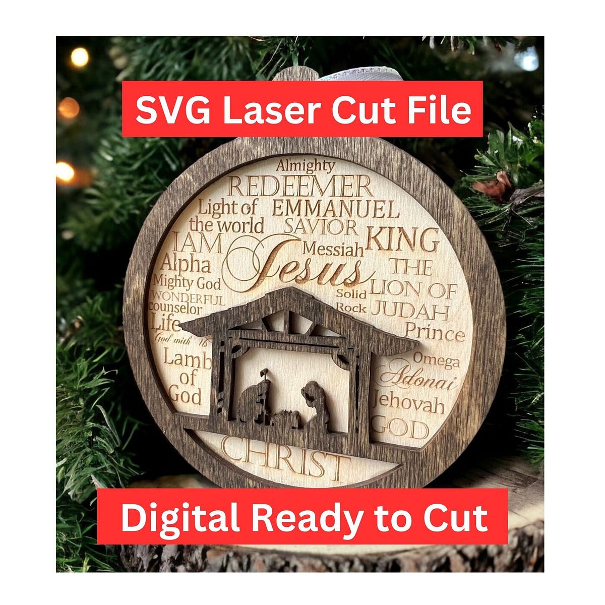 SVG Nativity Christmas Ornament Bauble Laser-Cut Wood Ornament, Names ...