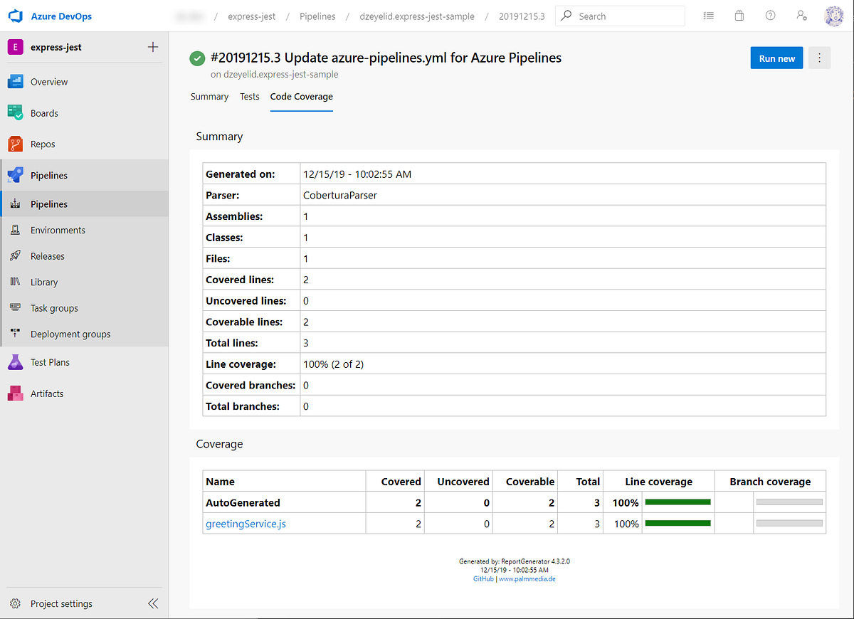 Check! Code Coverage with Jest on Azure DevOps | by Kazumi IWANAGA (OHIRA) | Medium