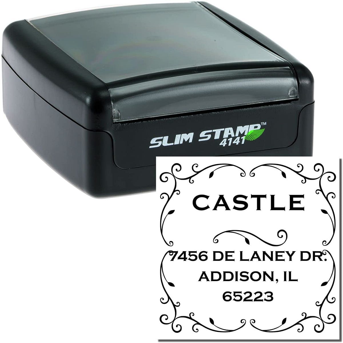 Buy Slim Leaf Border Copperplate Address Stamp - Acorn Sales - Medium