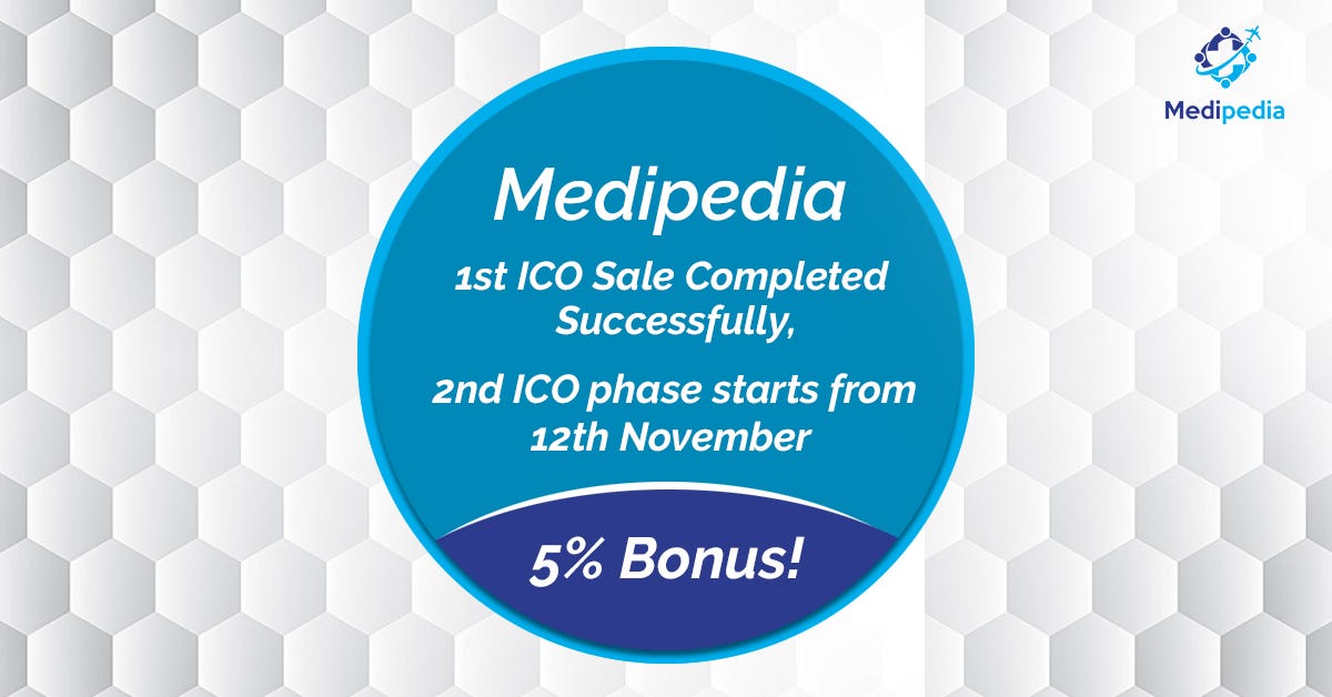 Medipedia 1st ICO Sale Completed Successfully, 2nd ICO phase starts from 12th November with 5% ...