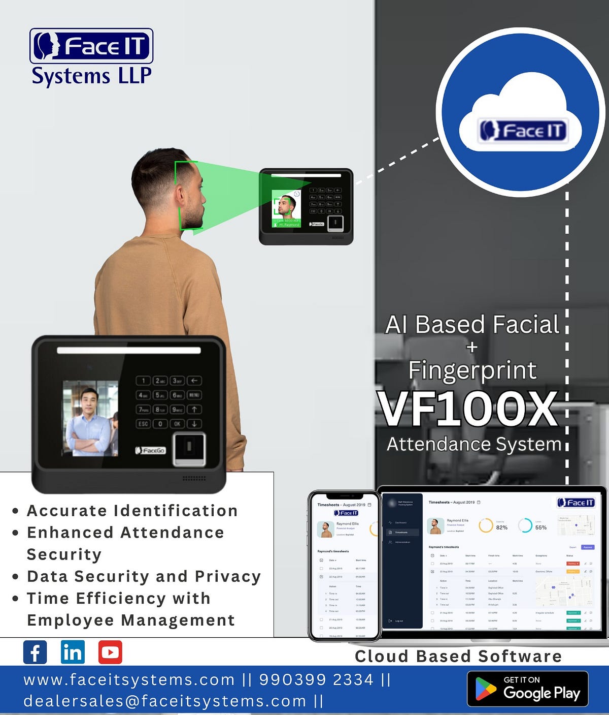 VF100X AI based Face and Finger Attendance System - Faceitsystems - Medium