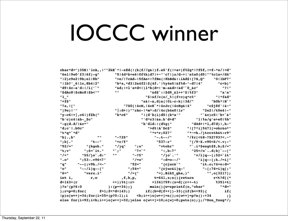 Worst abuse of the C preprocessor (IOCCC winner, 1986) | by Silena ...
