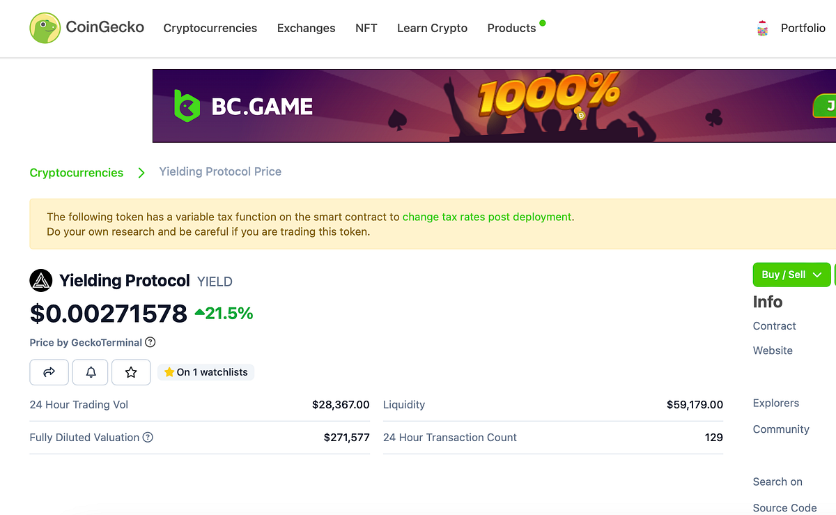 ️CG listed 🎉 - Yielding Protocol - Medium