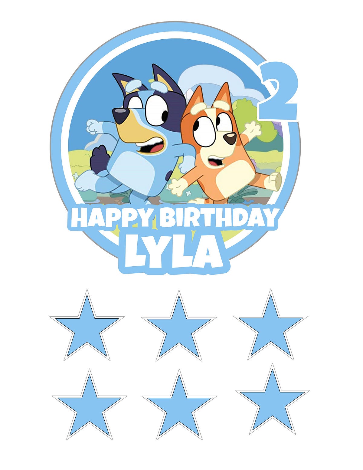 Bluey Custom Printable Digital Cake Topper and stars — Ready to ...