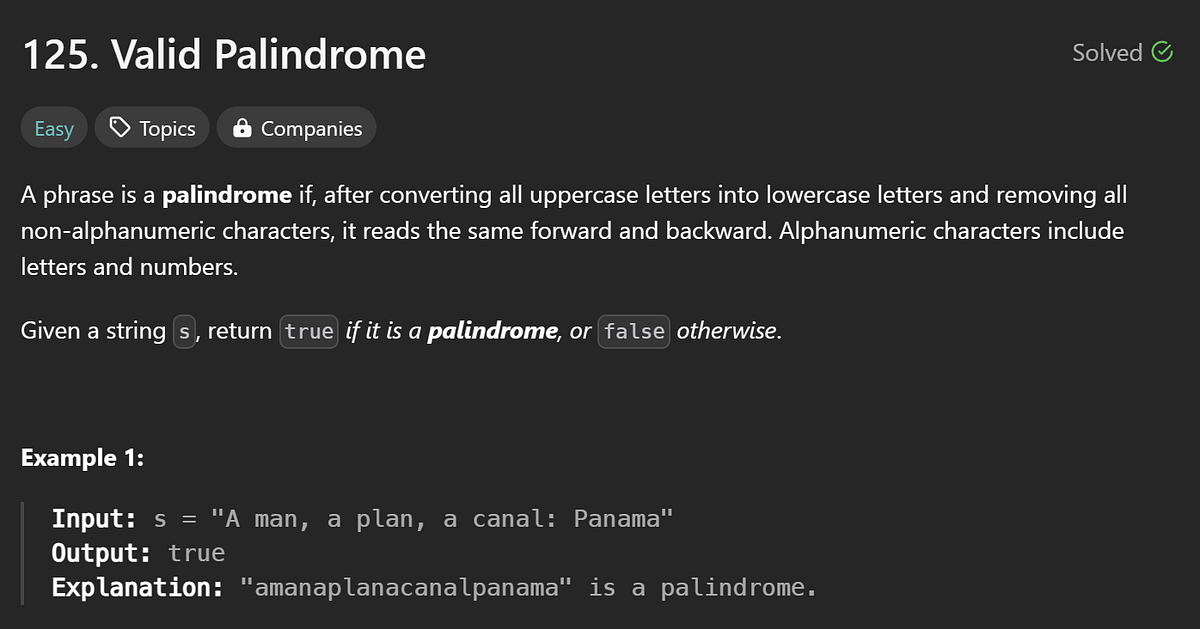 125. Valid Palindrome. Today’s date is 10th sept 2024. | by Dinesh ...