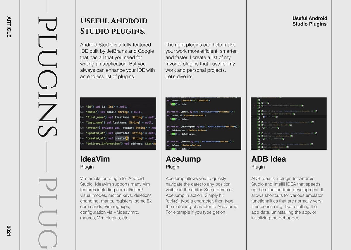 Useful Android Studio plugins. Android Studio is a fully-featured IDE ...