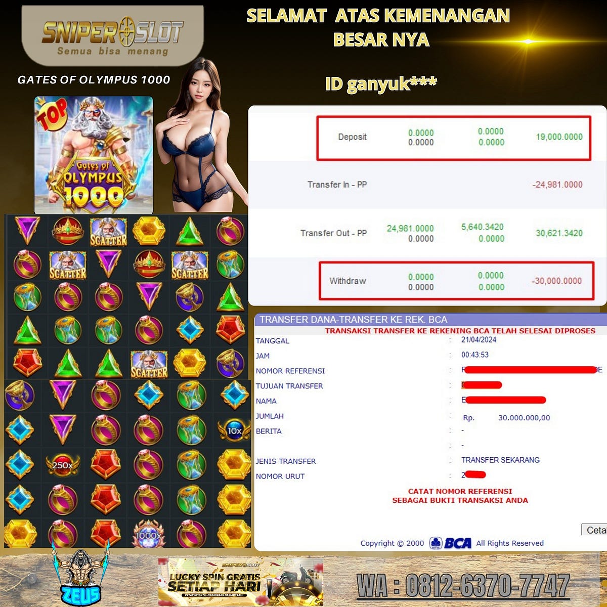 BUKTI JP MEMBER SNIPERSLOT HARI MINGGU 21 APRIL 2024 Selamat atas kemenangan besar yang di dapat ...