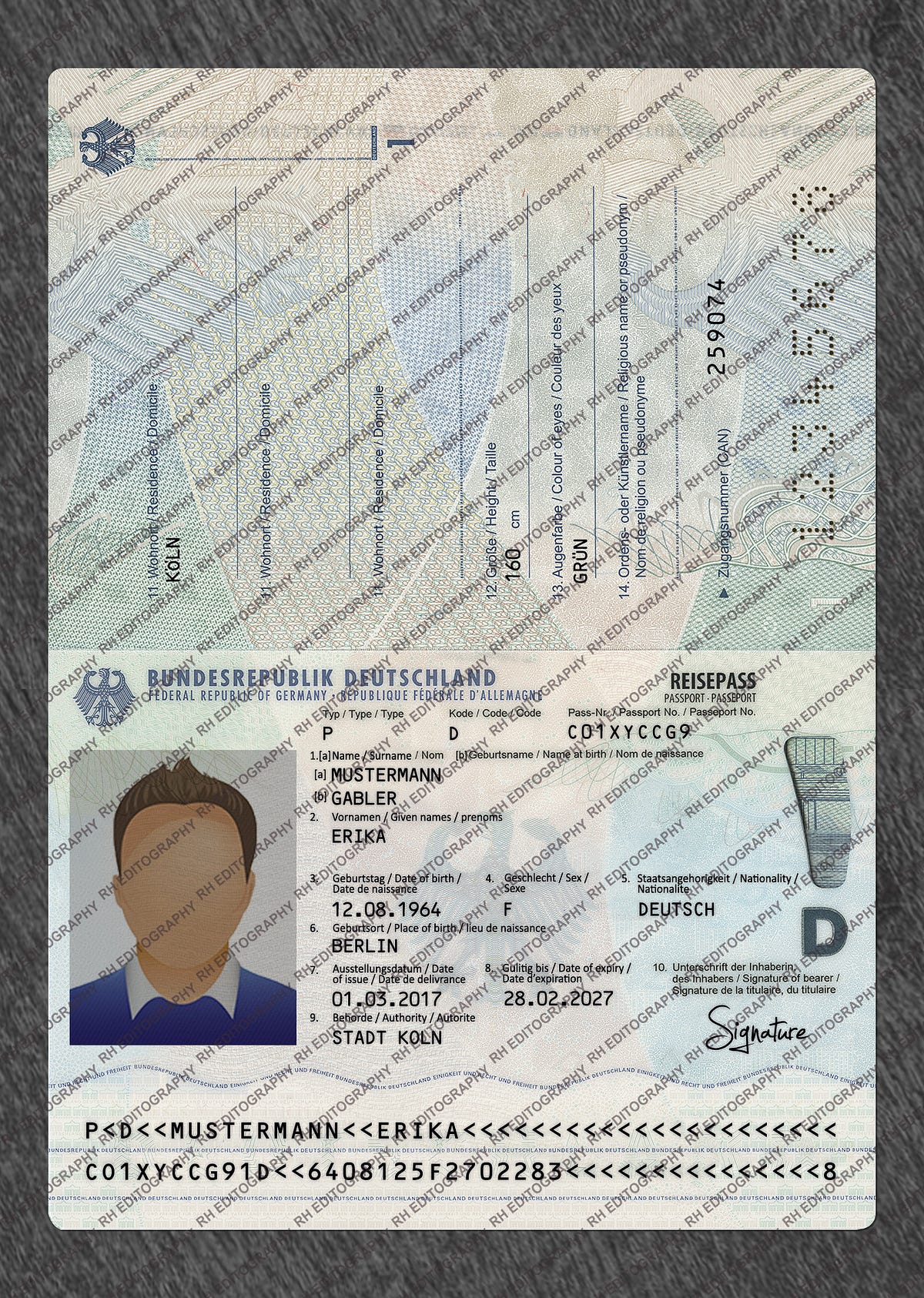 German Passport PSD Template • Fully Editable Whatsapp: (407) 569–8573 ...