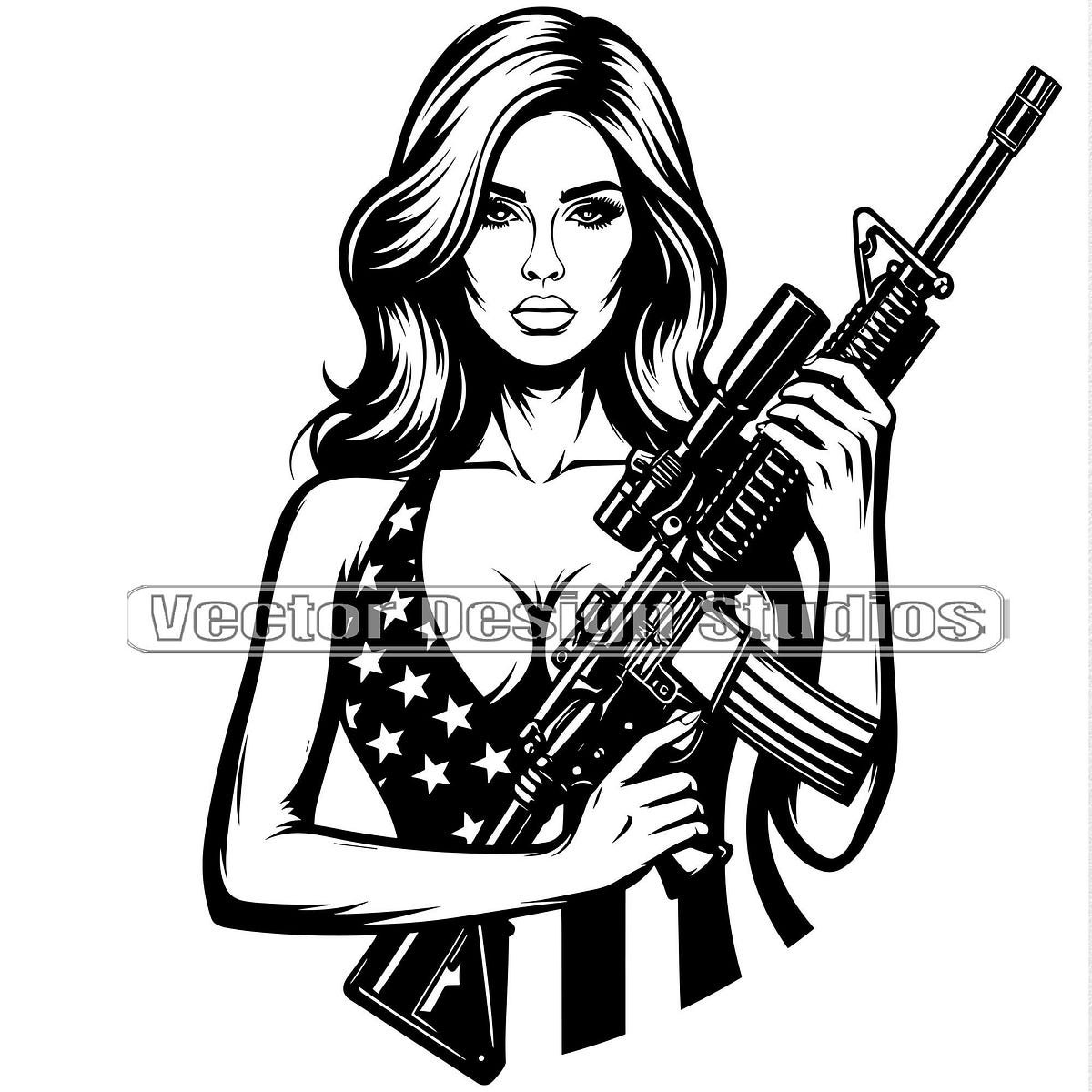 Patriotic Woman Svg & PNG Files, American Girl Rifle Clipart Silhouette ...