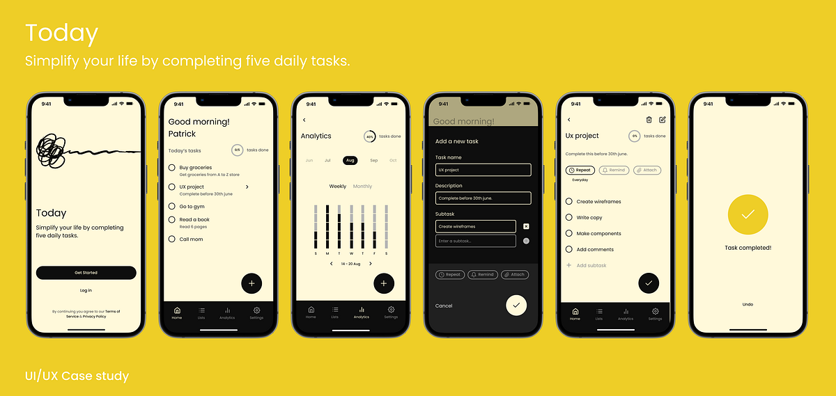 Today — Add 5 daily tasks and complete them! | by Ayush Daroch | UX Case Study | Medium | Medium