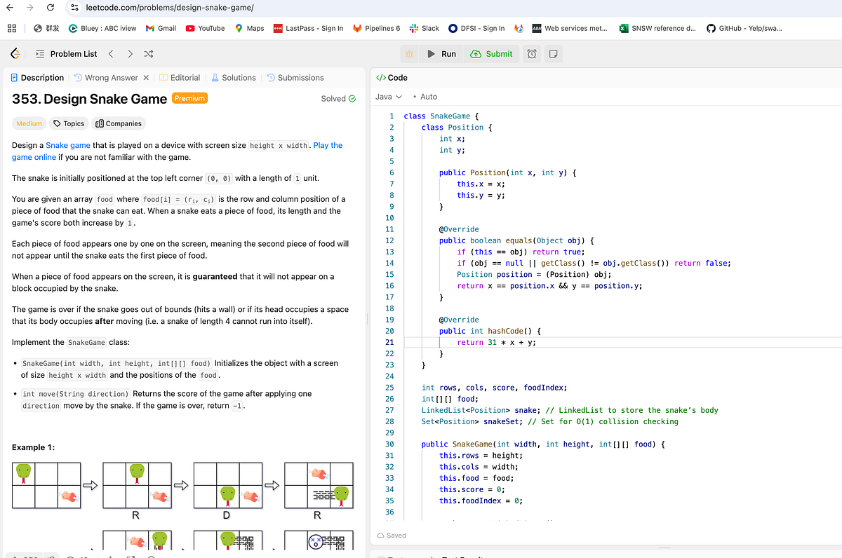 Code design — Snake game. leetcode link… | by Alice Dai | Oct, 2024 | Medium