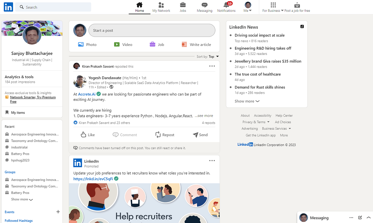 Linkedin User Interface just an Awesome | by Sanjoy Bhattacharjee | Jul, 2023 | Medium