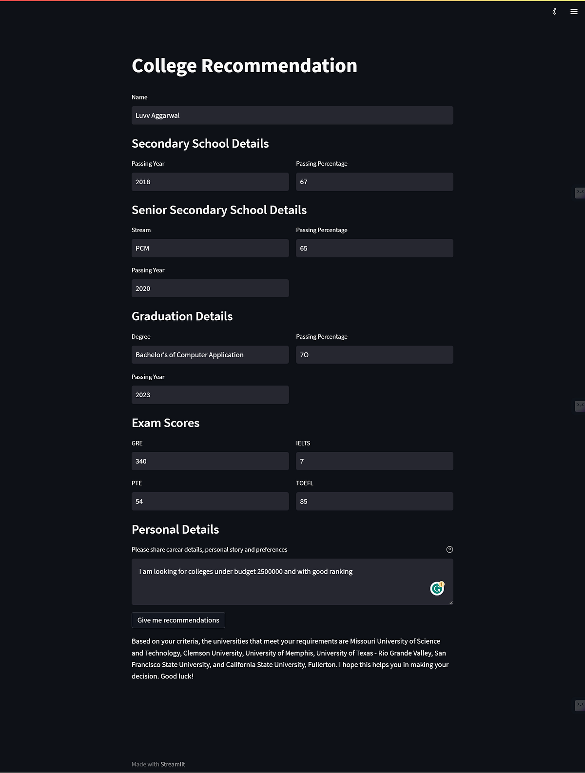 College recommendation app using Langchain and Streamlit | by Luvv ...