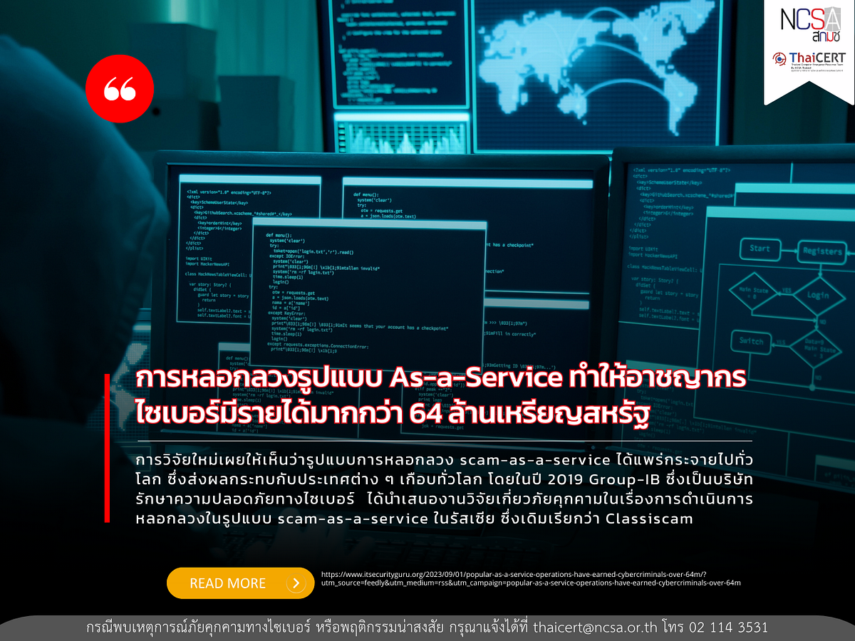 การหลอกลวงรูปแบบ As-a-Service ทำให้อาชญากรไซเบอร์มีรายได้มากกว่า 64 ...