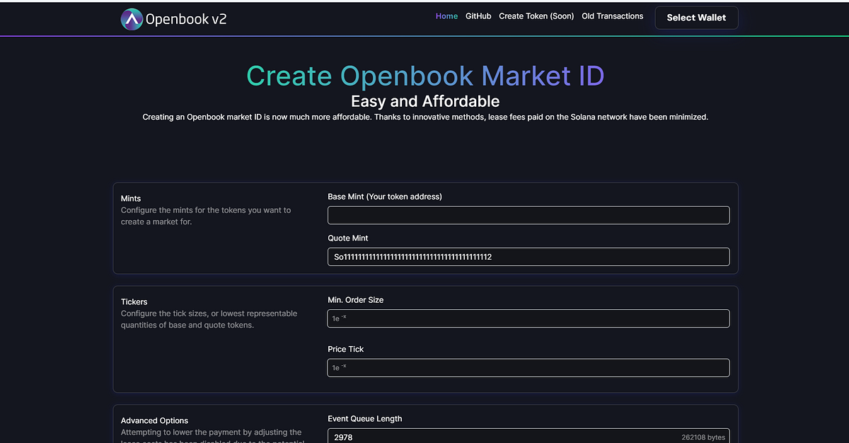 Create Cheap Openbook Market ID 0.2 SOL | Medium | Medium