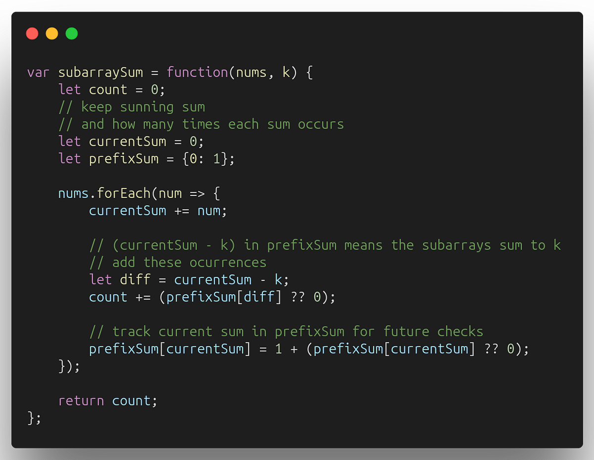 🚀 Subarray Sum Equals K (Medium) (12/100) - Yarik Mir - Medium