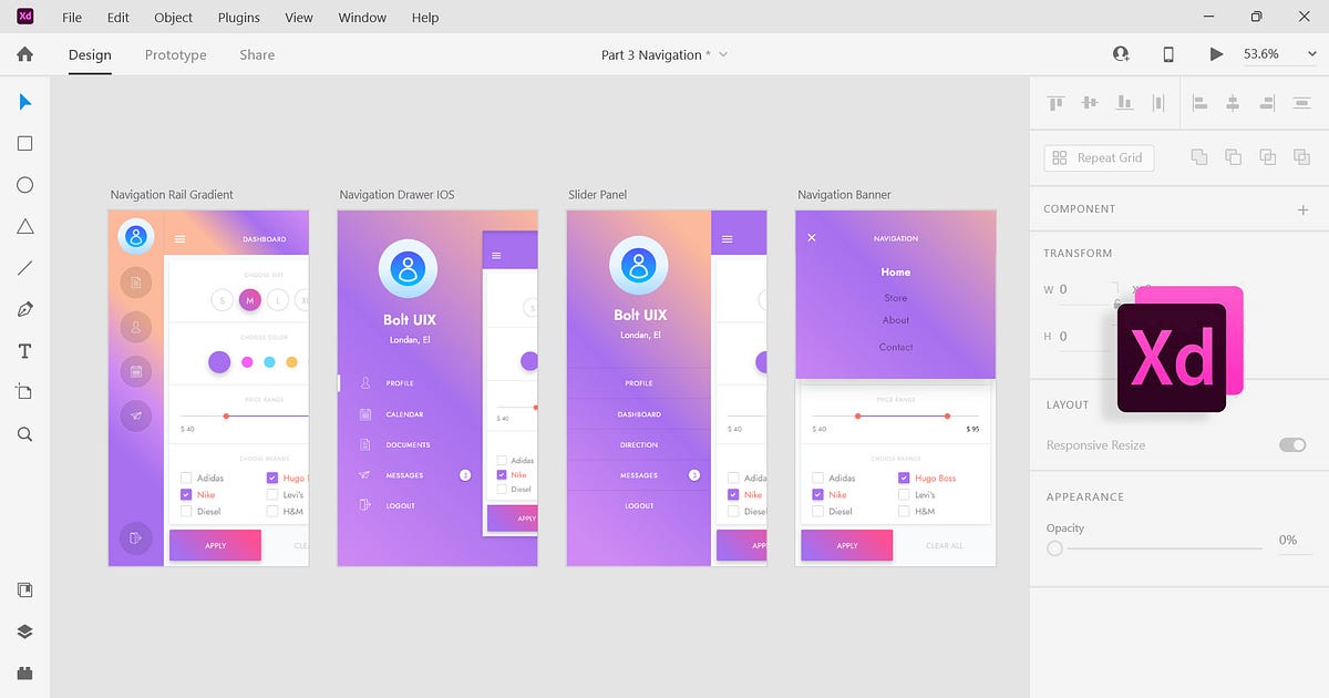 Adobe XD : App UI UX design 03 — Navigation Menu - Boltuix - Medium