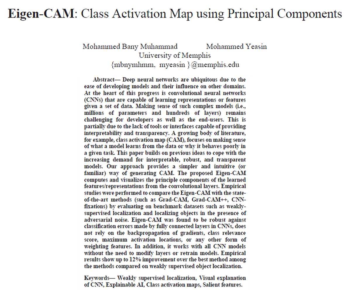 [Summary] Eigen-CAM: Class Activation Map using Principal Components | by hanleju | Medium