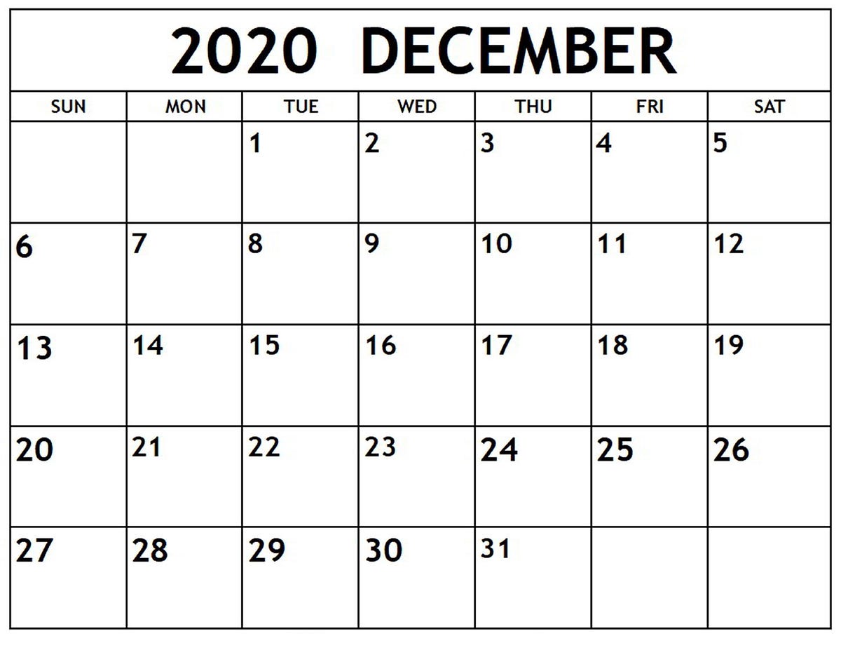 December 2020 Printable Blank Monthly Calendar Themes | by ...