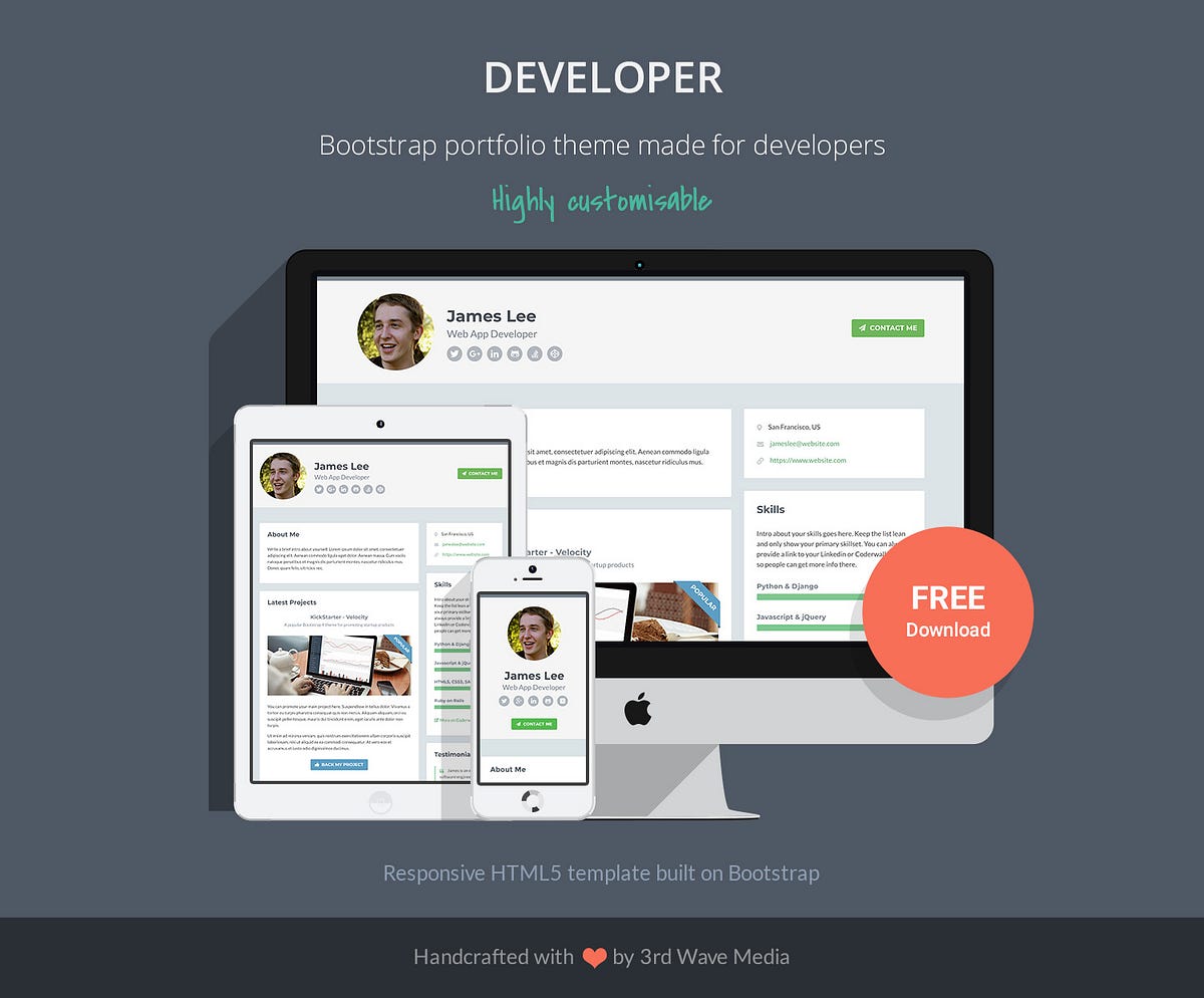 Developer — FREE Bootstrap Portfolio Theme for Developers [Updated 2023 ...