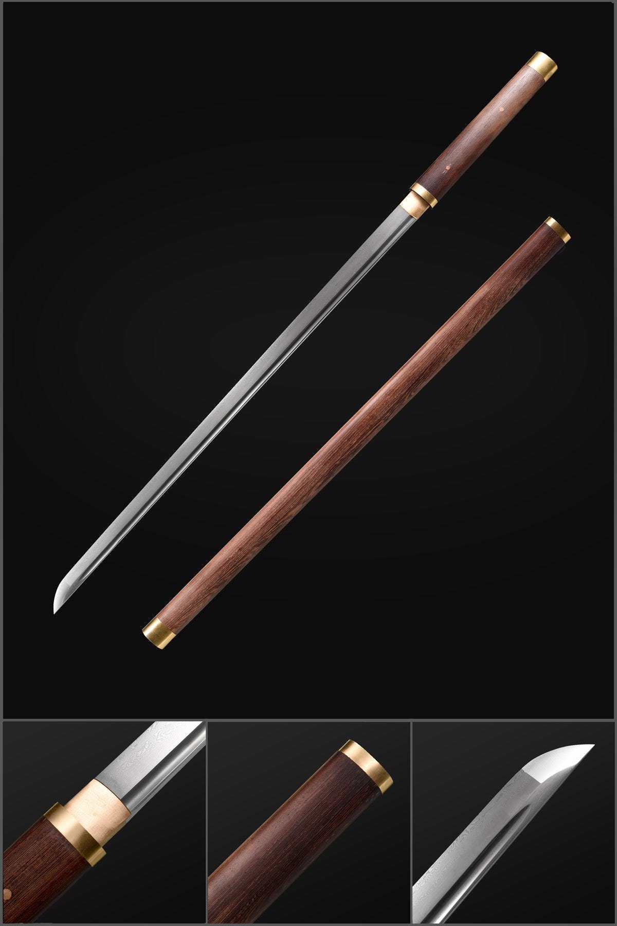 Hand Forged Japanese Ninjato Sword Folded Steel Straight Blade Full ...