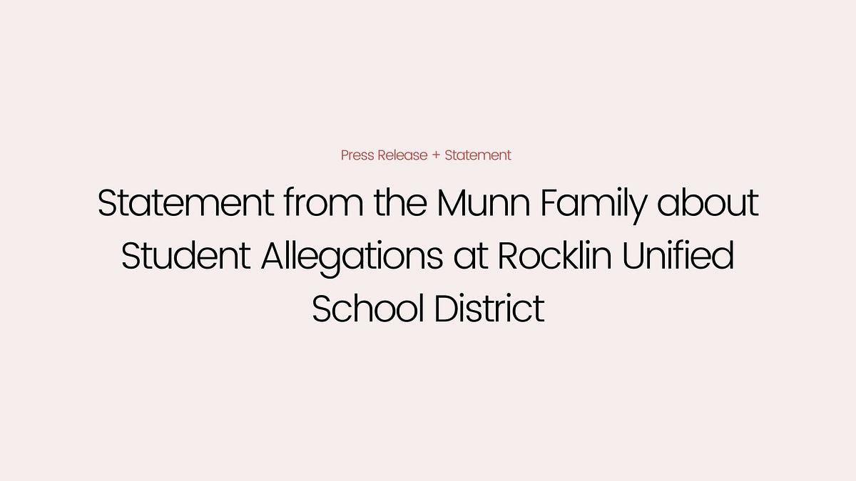 Statement from the Munn Family about Student Allegations at Rocklin ...