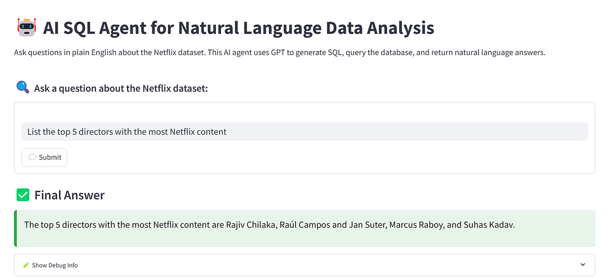🚀 Build Your Own No-SQL AI Agent for Data Analysis | by Sarath Samynathan | Version 1 | Medium