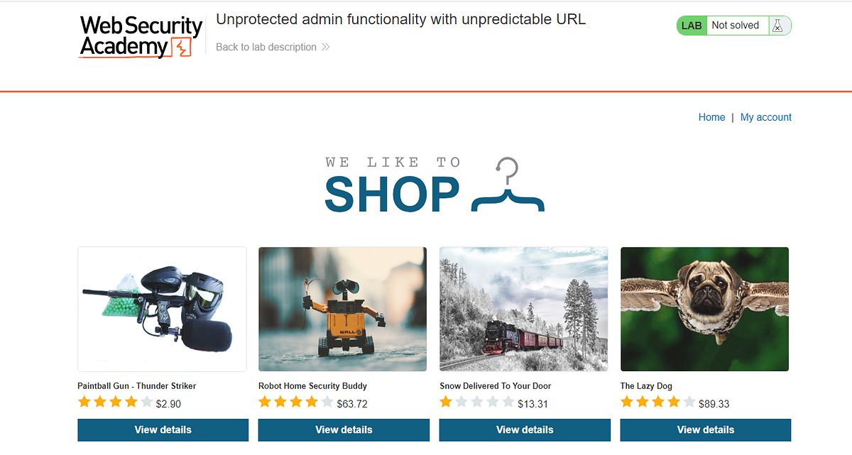 Portswigger Web Security Academy Lab: Unprotected Admin Functionality with Unpredictable URL ...