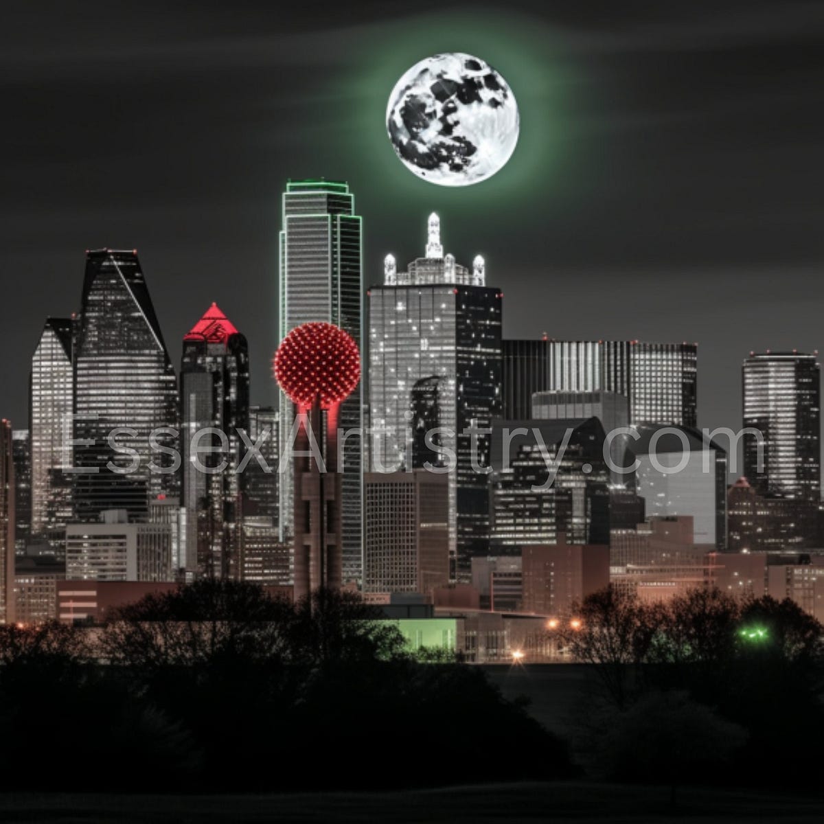 Dallas Skyline Night with Full Moon Dallas Texas png - Rylanthatcher ...