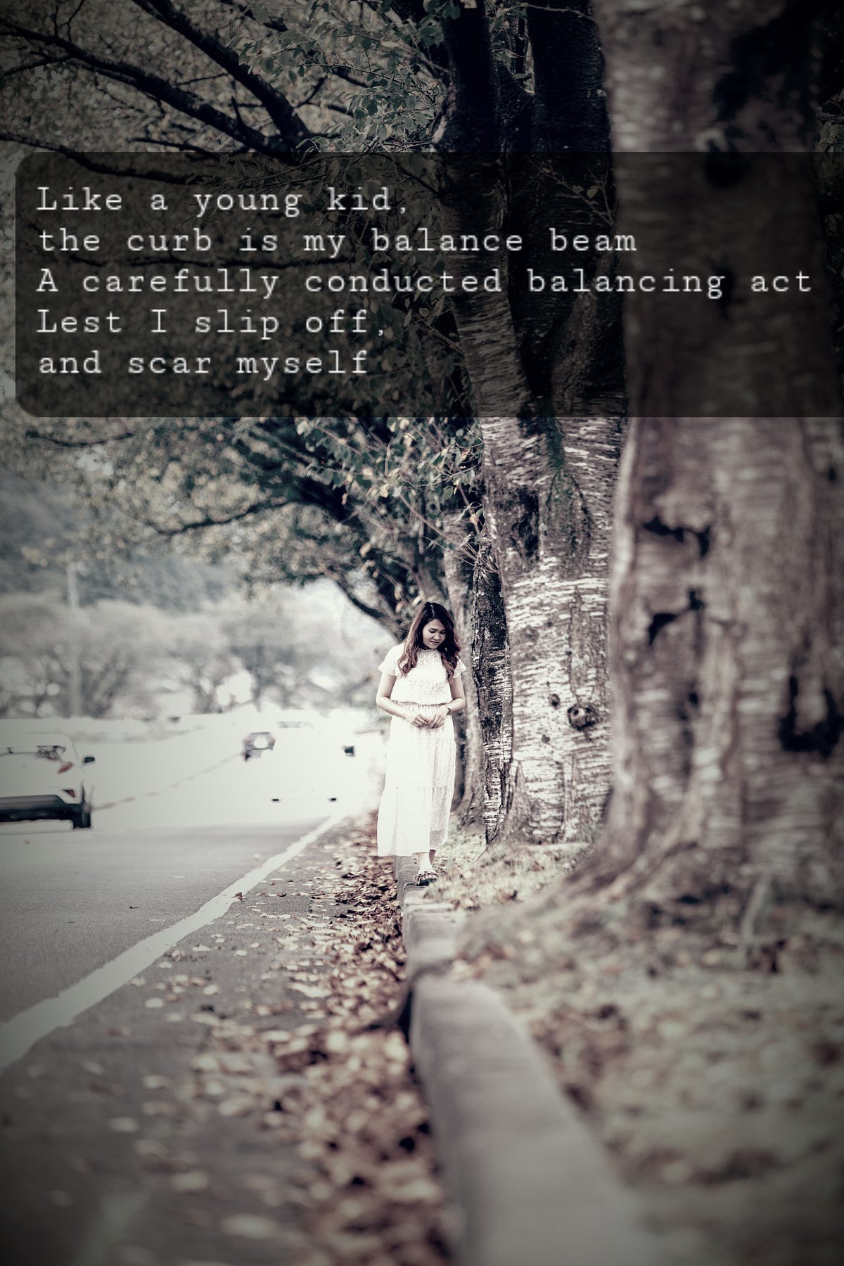 Balancing Act by Allen Cole Like a young kid, the curb is my balance ...