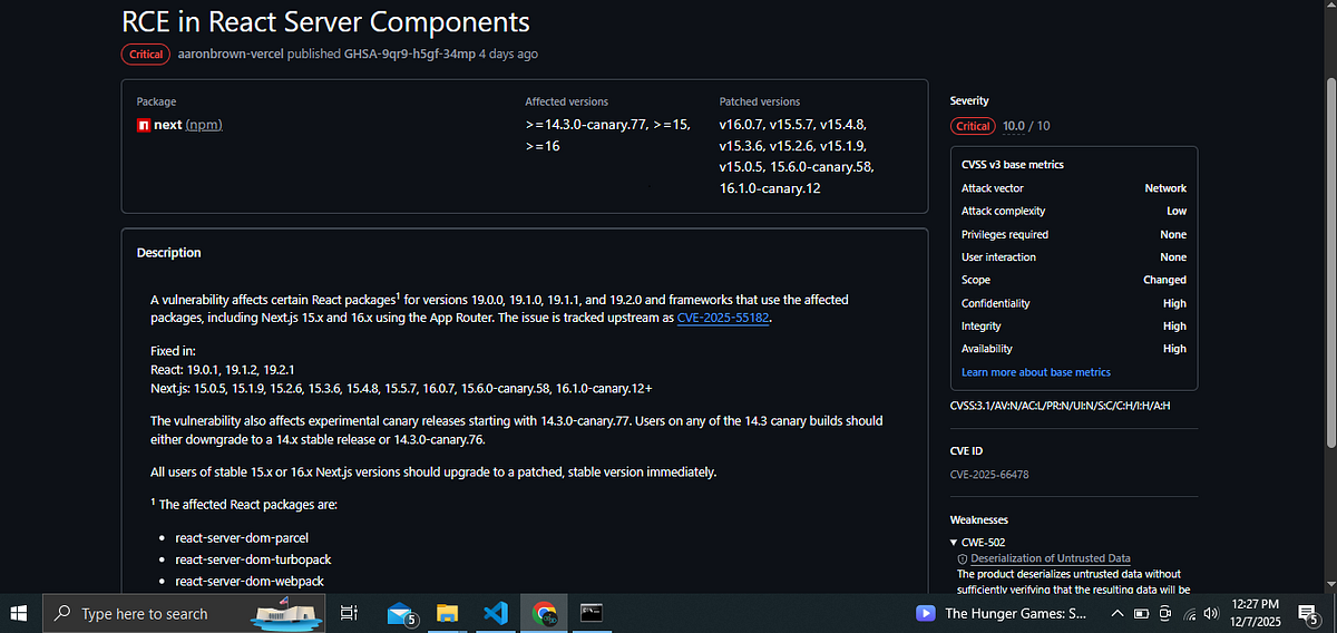 🚨 Critical Security Alert: React Server Components & Next.js RCE Vulnerability (CVE-2025–55182 ...