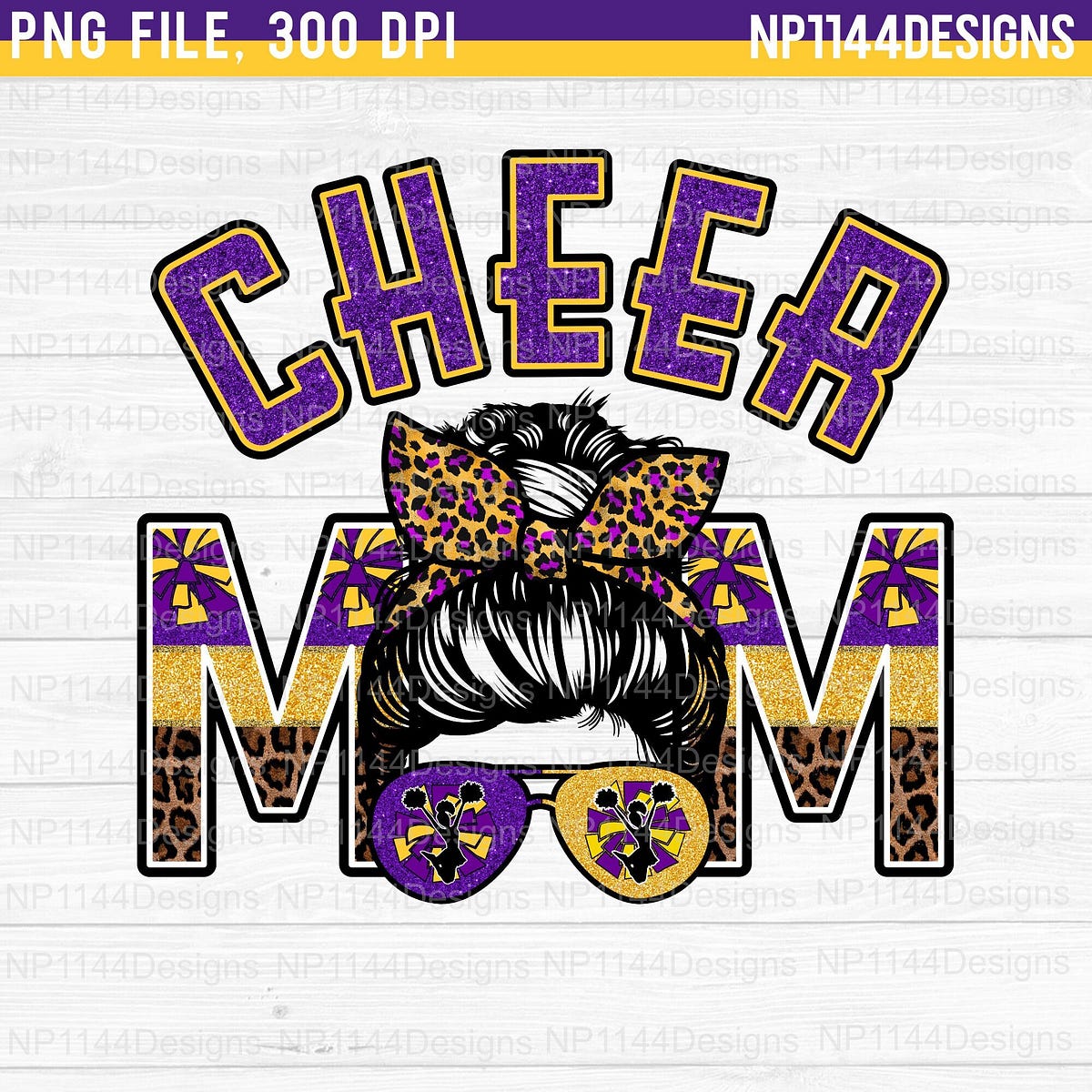 Cheer Mom Purple and Yellow Gold PNG, Cheer Sublimation Design, Messy ...
